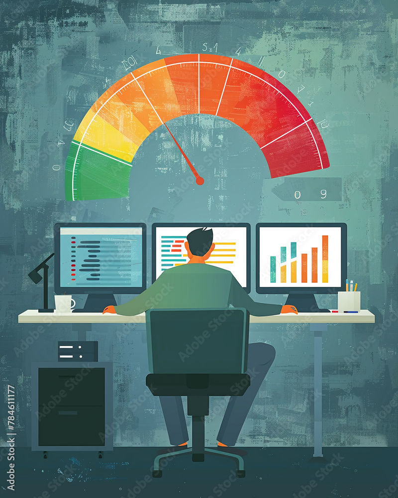 A satisfaction meter rising from red to green as a person works ...