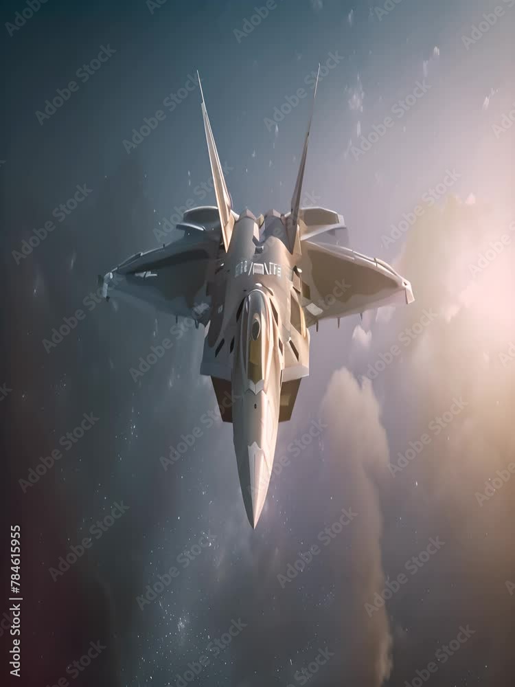 A F20 fighter jet soaring through the dark night sky in high resolution ...