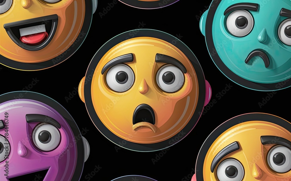 Multiple cartoon faces with different skin colors and expressions, such ...