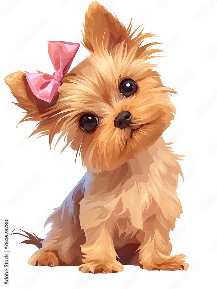 The yorkie dog with a pink bow. Isolated puppy Mascot on transparent ...