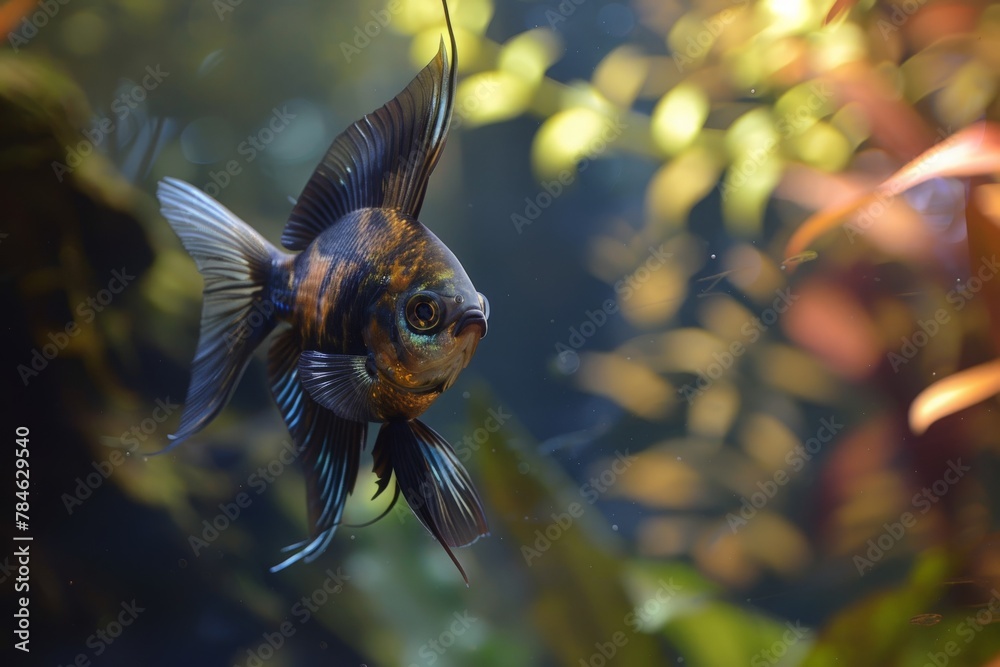 A sleek silver fish gracefully swims through glistening water, its ...