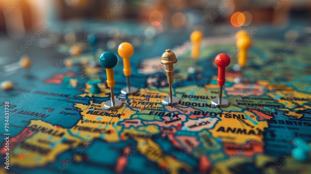 Education and Learning: A 3D vector illustration of a map with pins ...