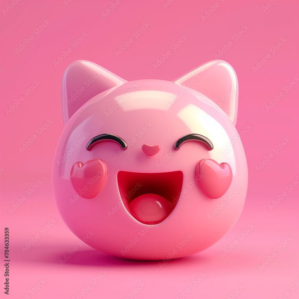 Cute smiley cat creative 3D design illustration. Kawaii kitty emoji ...