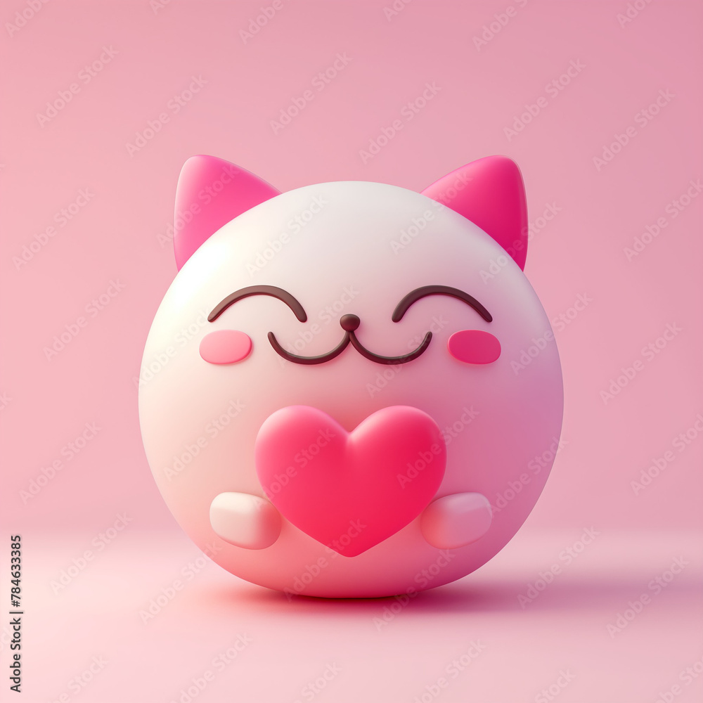 Cute smiley cat creative 3D design illustration. Kawaii kitty emoji ...