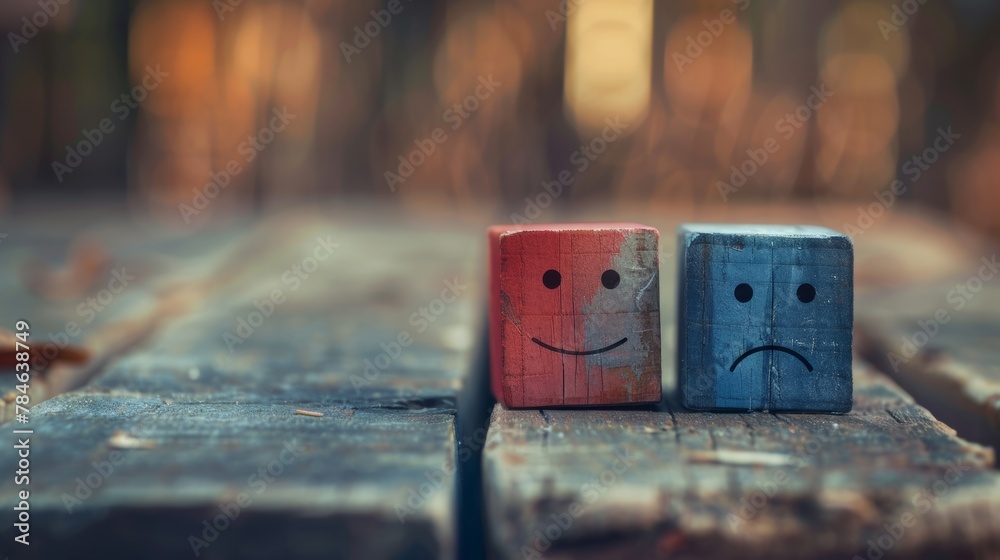 Mental health and emotional state, Smile face in bright side and sad ...