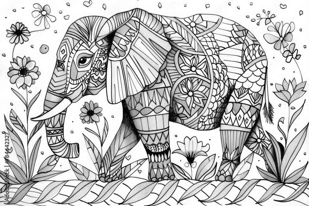 Hand drawn of elephant zentangle style on a white background. Coloring ...