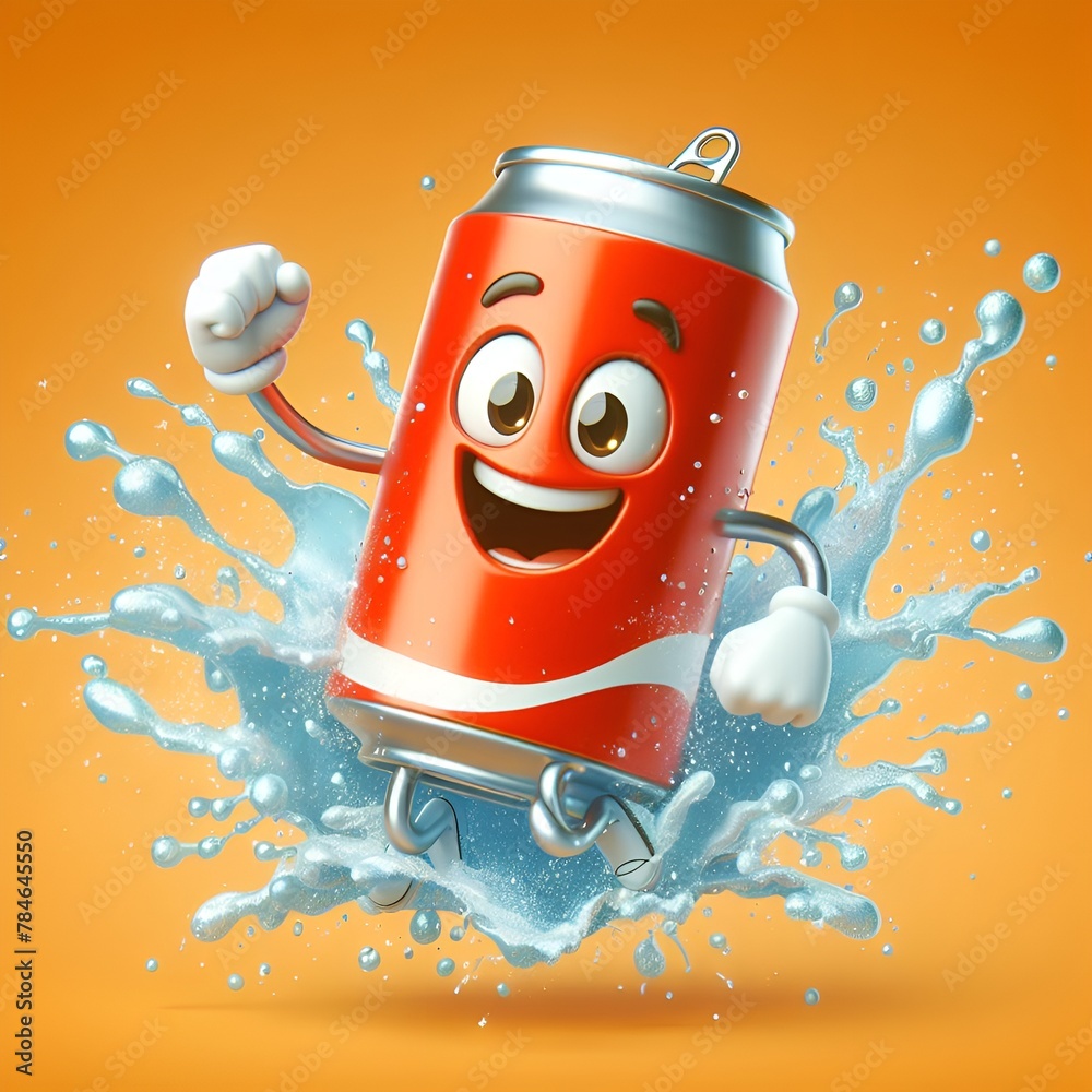 Soda can, retro cartoon character of a cold drink can in groovy style ...