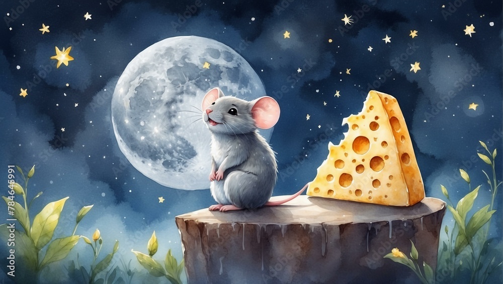 This enchanting illustration depicts a mouse sitting contentedly by a ...