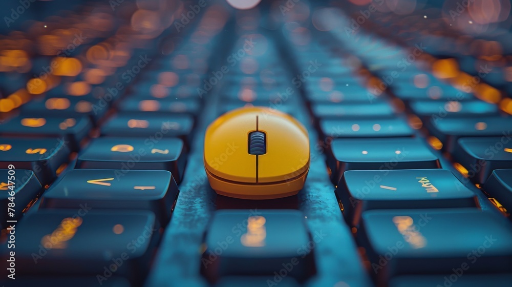 There is a yellow computer mouse in front of a white computer mouse on ...