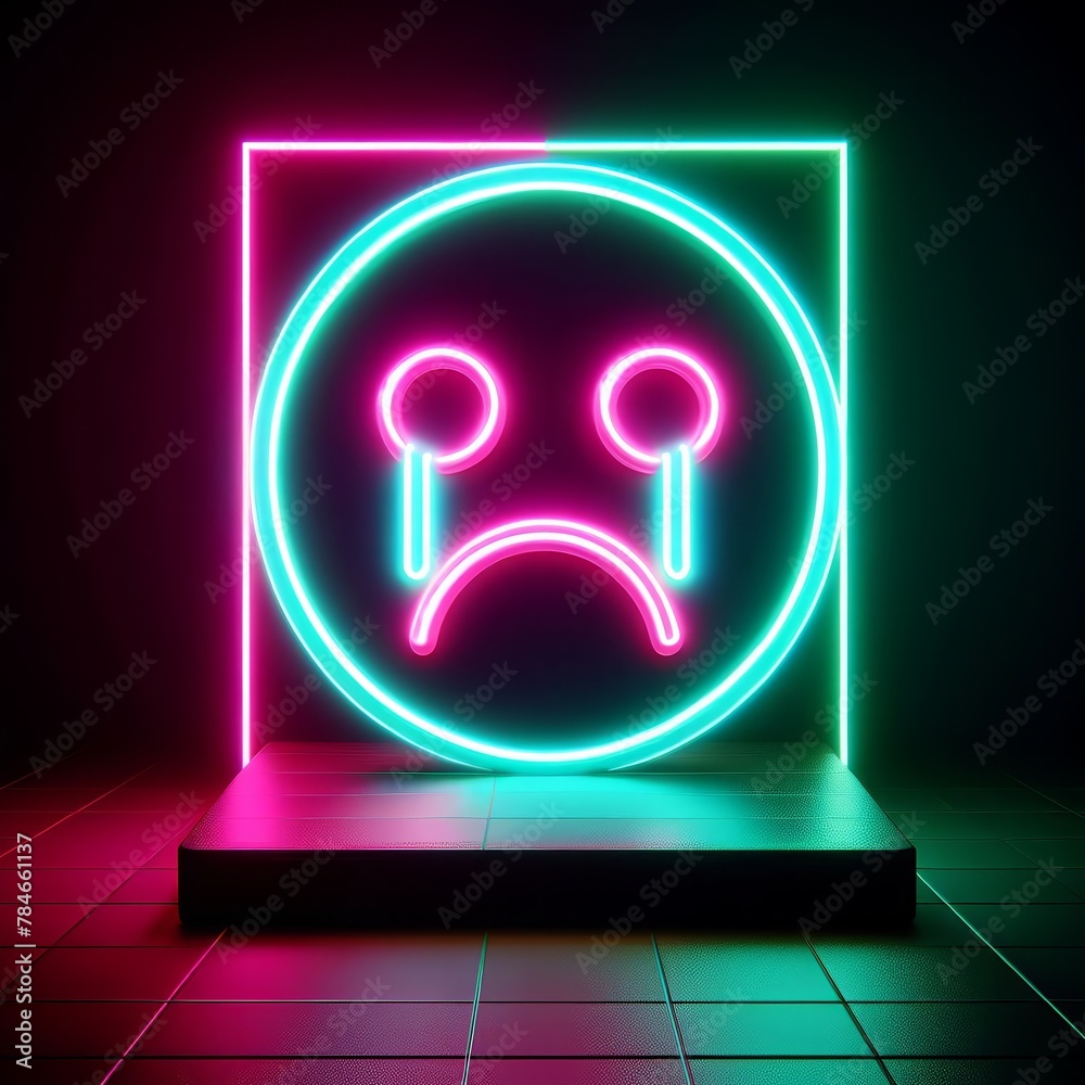 Sad emoji in neon style and cyberpunk colors Stock Illustration | Adobe ...