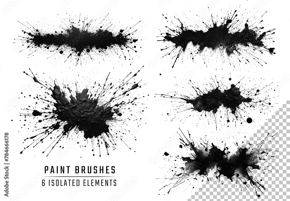 6 Exploding Paint Splash Brushes On Transparent Background. Generative ...