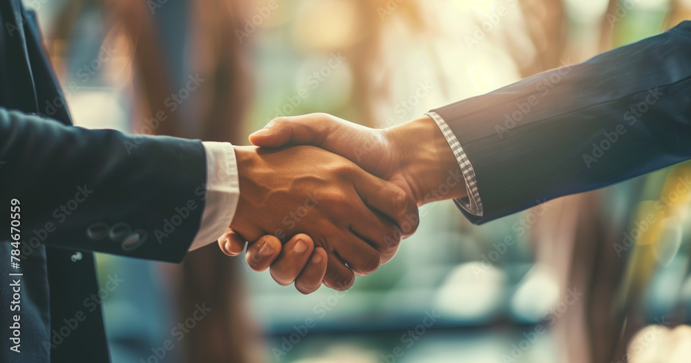 Business guys giving a high-five to their partner, saying hi, sealing ...