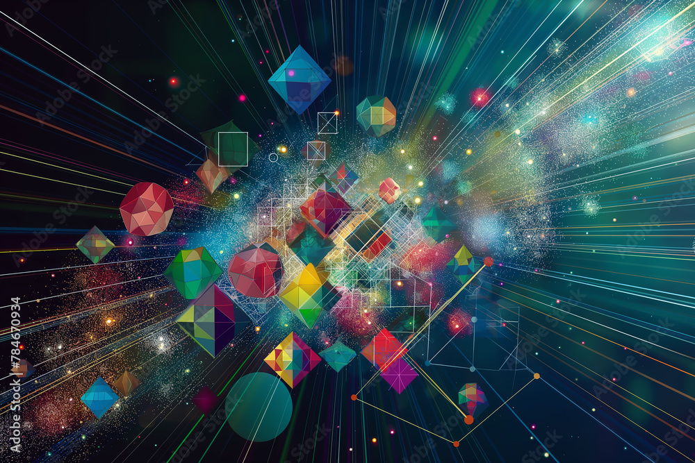 Abstract backgrounds, geometric shapes in a 3D world viewed from a ...