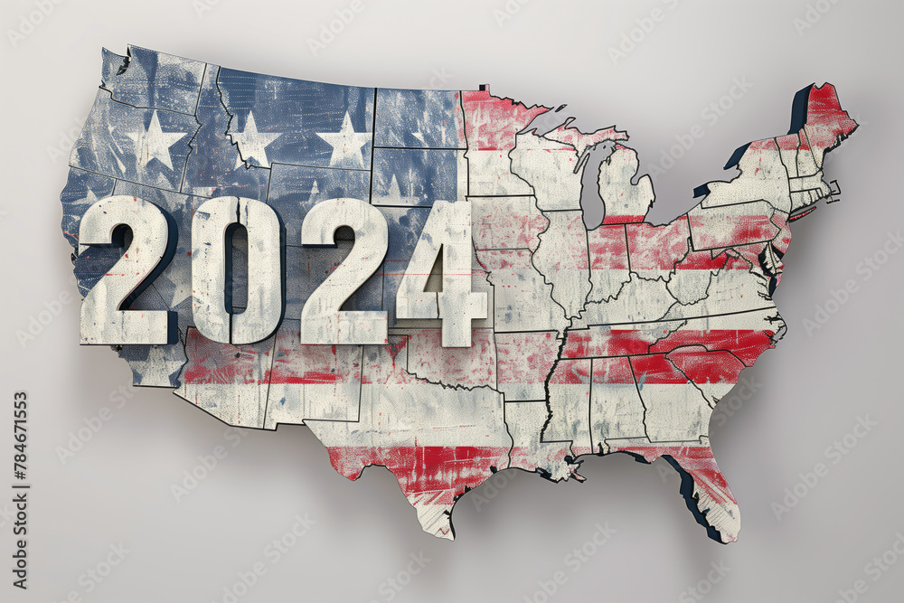 Map of the United States of America in 3d style with an american flag ...