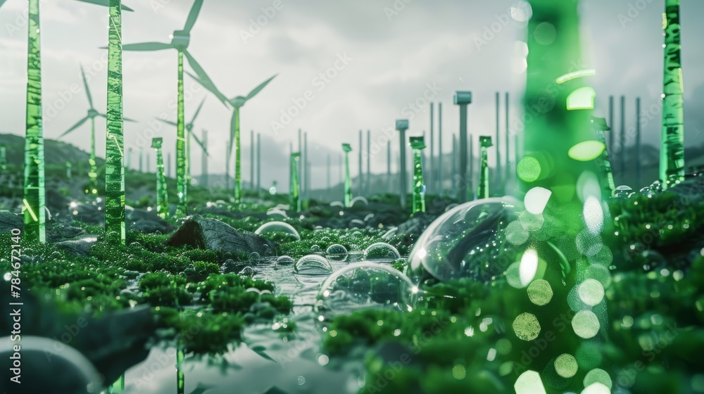 Getting green hydrogen from renewable energy sources. Concept ...