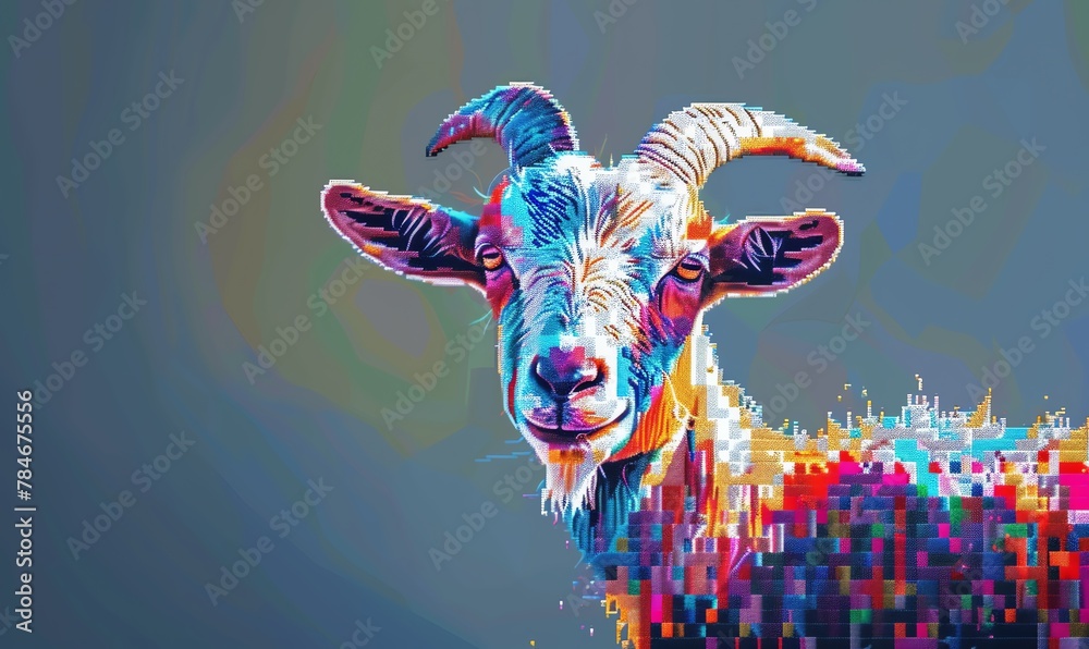 Craft a pixel art representation of a Domestic goat from the rear view ...