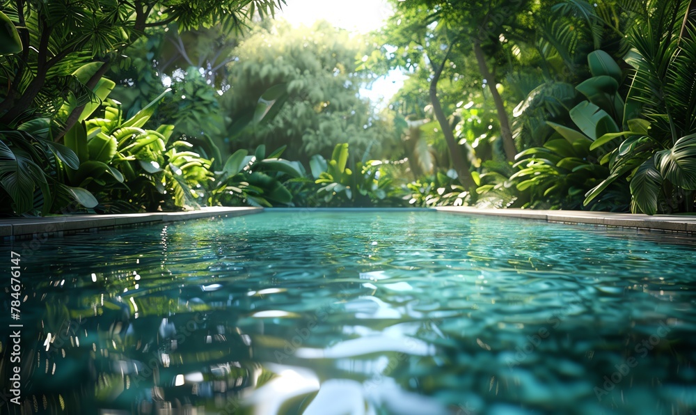 Create a mesmerizing digital rendering of a swimming pool from a worms ...