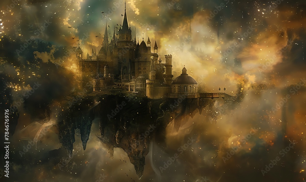 Dive into a fantasy realm with a worms-eye view of a mystical castle ...