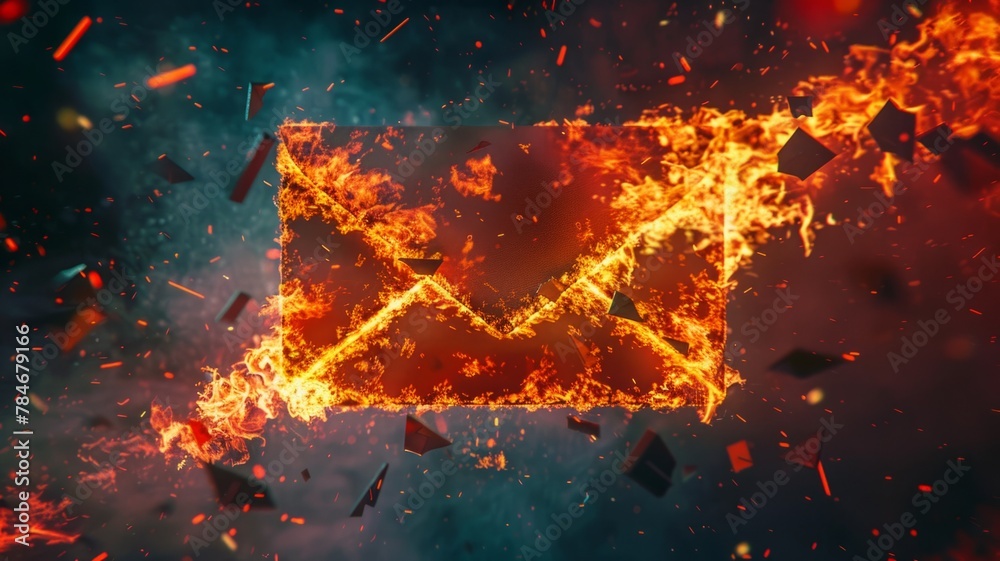 Envelopes in space with fire and embers concept - Envelopes floating in ...