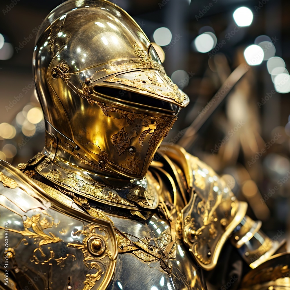 Gold and silver Armor of the medieval knight. Gold plated armor. Stock ...