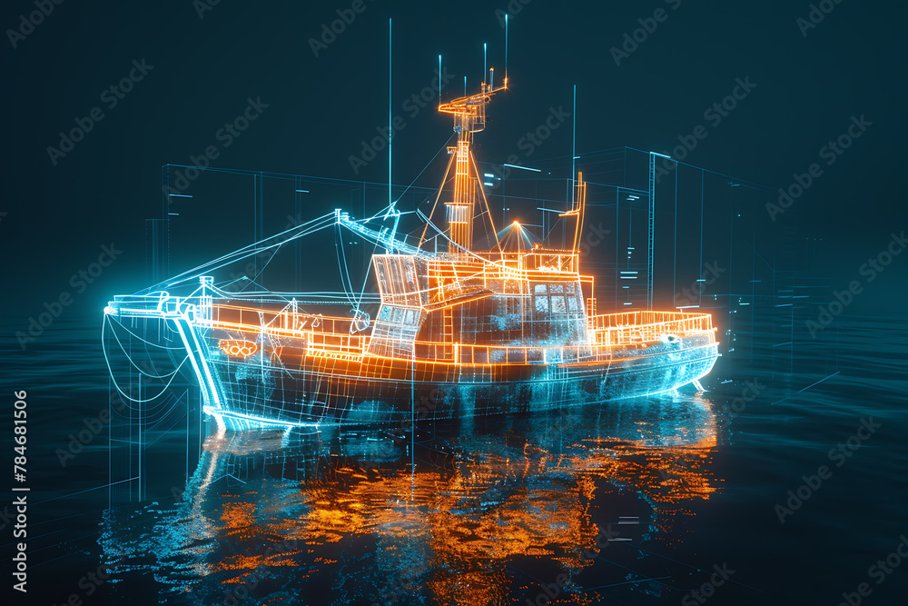 Intricate wireframe-based visualization of a glowing translucent ...