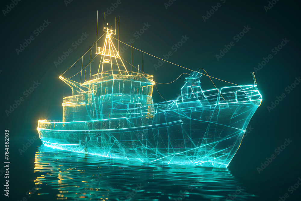Intricate wireframe-based visualization of a glowing translucent ...