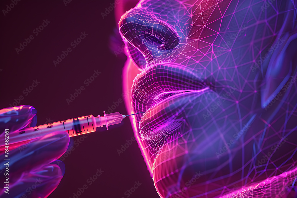 Intricate wireframe visualization featuring a glowing translucent ...