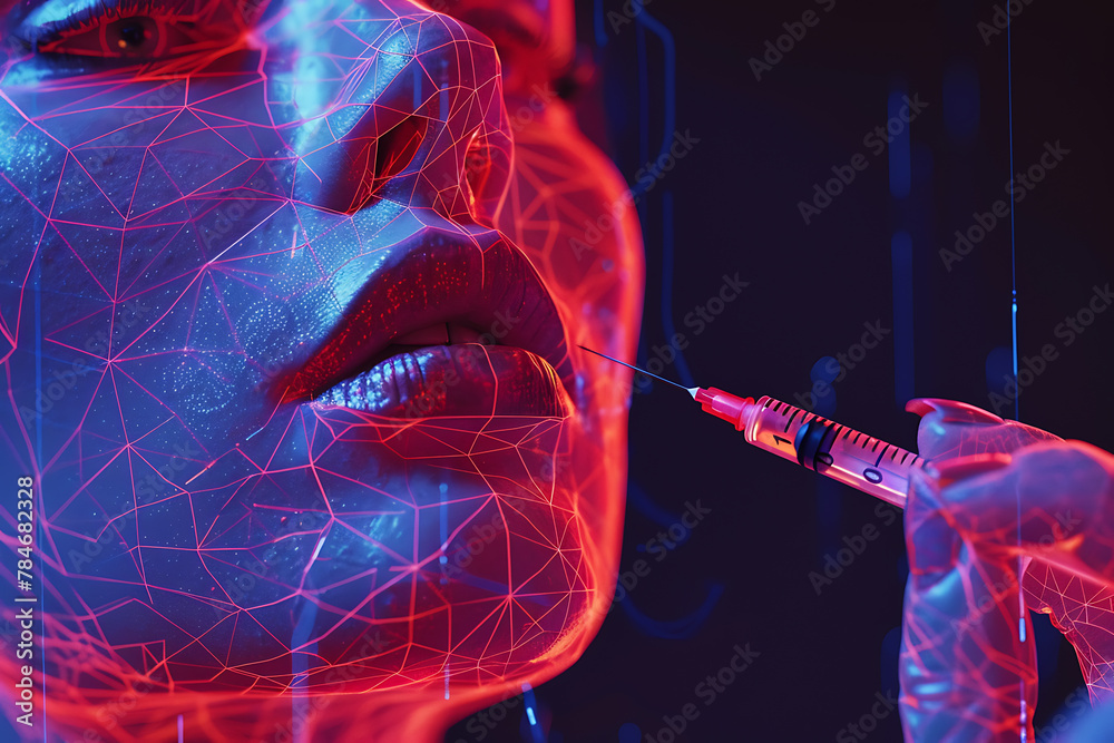 Intricate wireframe visualization featuring a glowing translucent ...