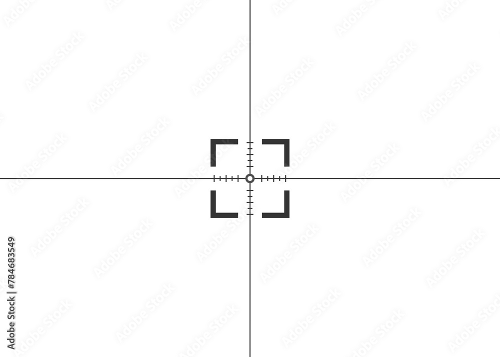 A sniper scope overlay: a box and marked crosshair lines, set against a ...