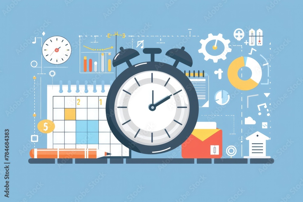 The illustration includes a clock, a calendar, and a checklist ...