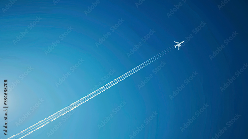 airplane tracks in the air, blue sky background, plane tracks in the ...