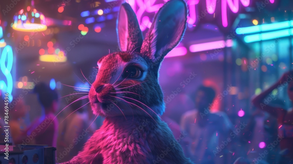 of a charming rabbit grooving to the beat of its favorite tunes ...