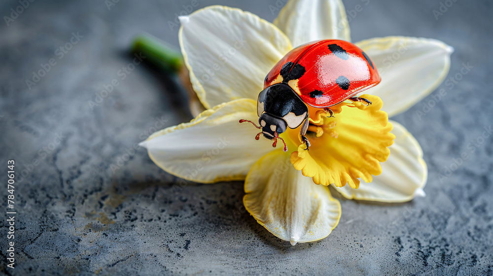 Daffodil and Ladybug Frame Border empty Page white Background Mockup ...