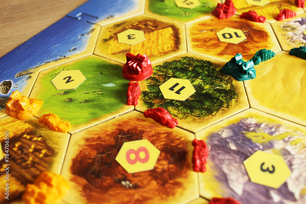 Mozyr, Belarus, April 01 2024: A catan board game green, red and green ...