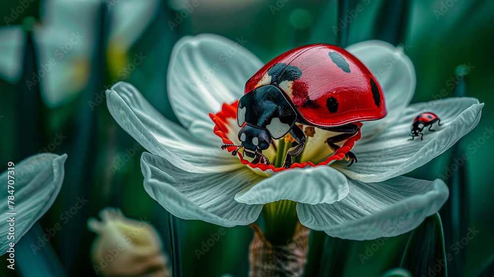 Daffodil and Ladybug Frame Border empty Page white Background Mockup ...