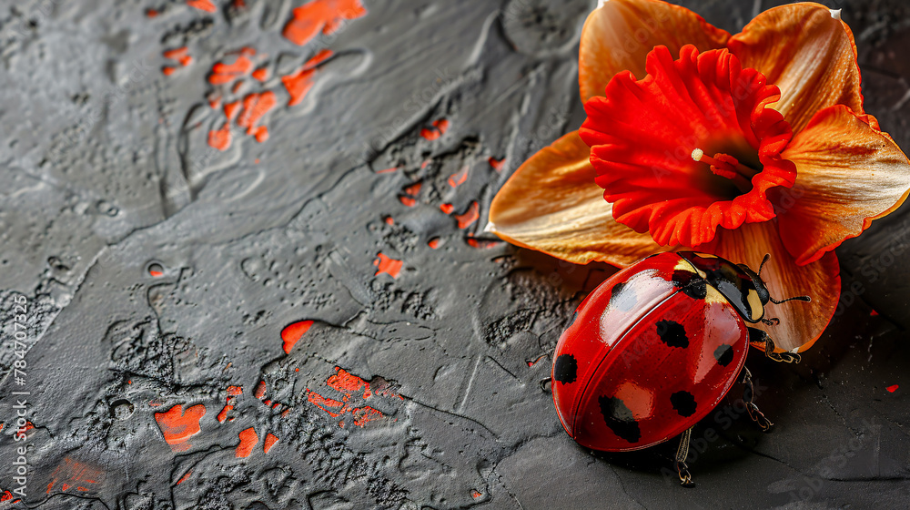 Daffodil and Ladybug Frame Border empty Page white Background Mockup ...