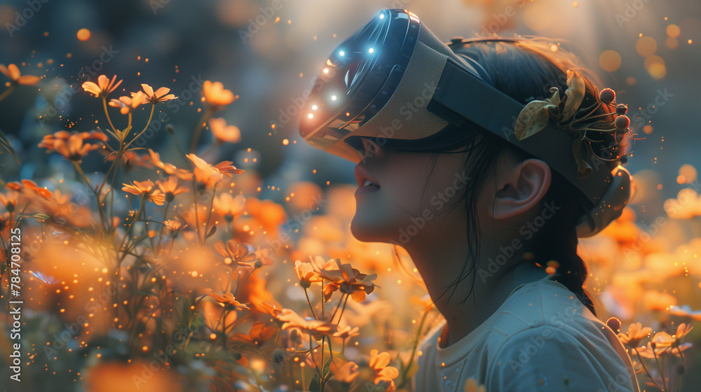 Through his VR headset, a boy explores a surreal realm where flowers ...