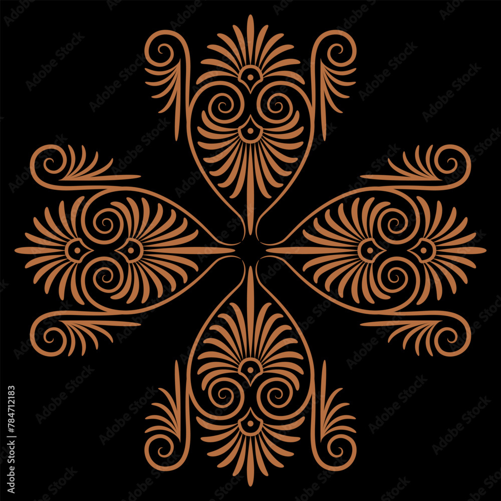 Ethnic ancient Greek cross shape ornament with spiral palmette motifs ...