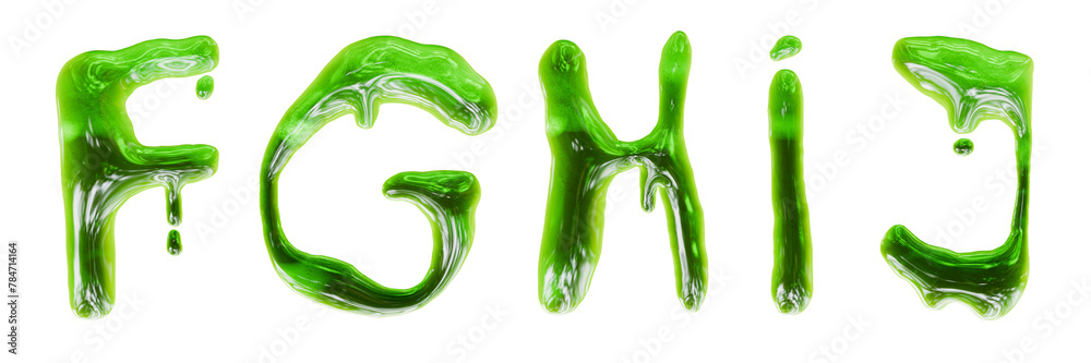 3D slime alphabet set, render Halloween green zombie drip goo text ...