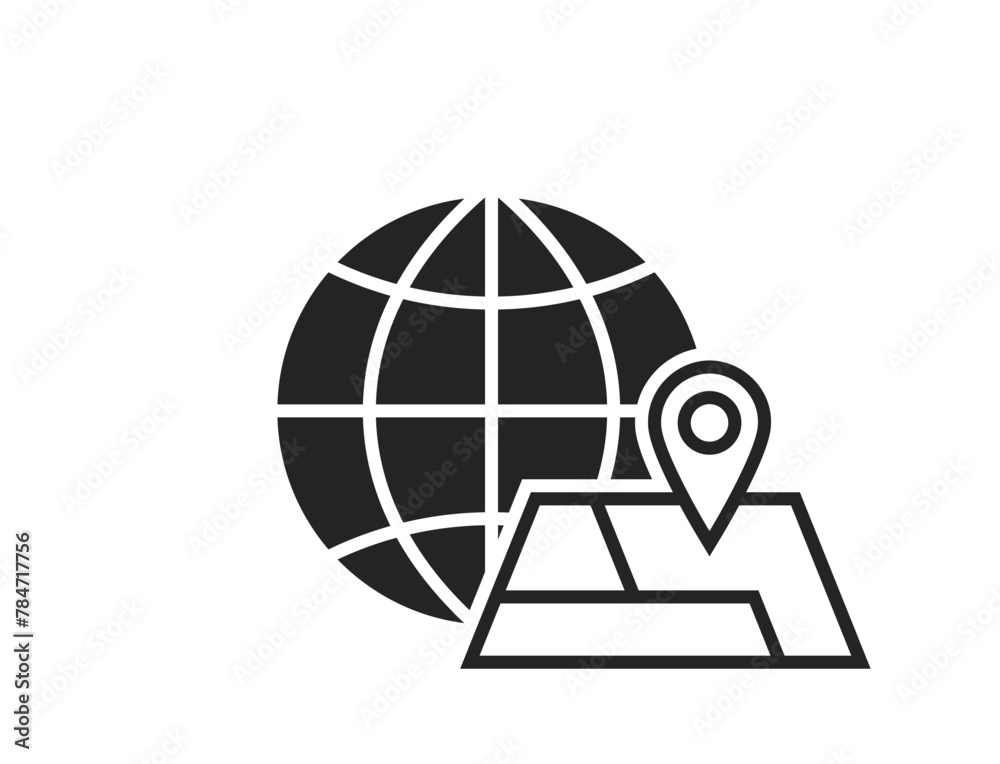 world and map with location pin icon. travel, topography, earth and ...