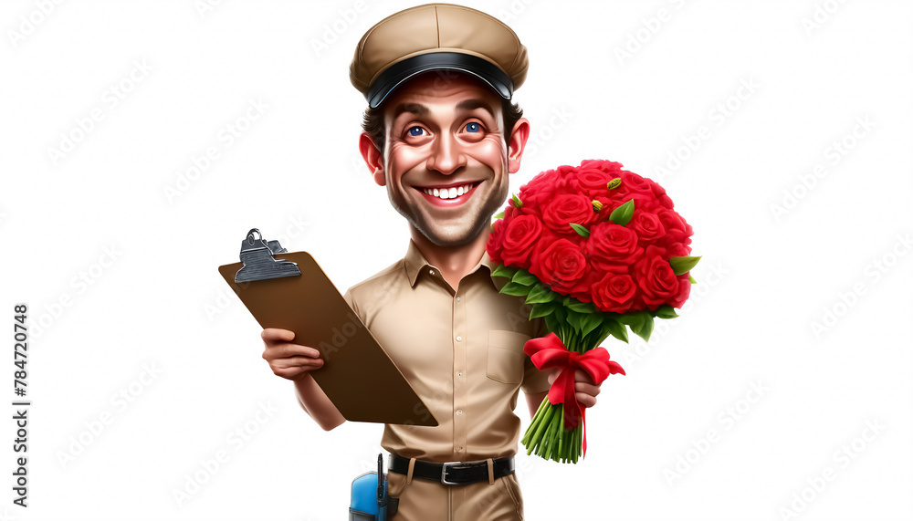 Cheerful Delivery Man Delights: Humorous Caricature with Vibrant Red ...
