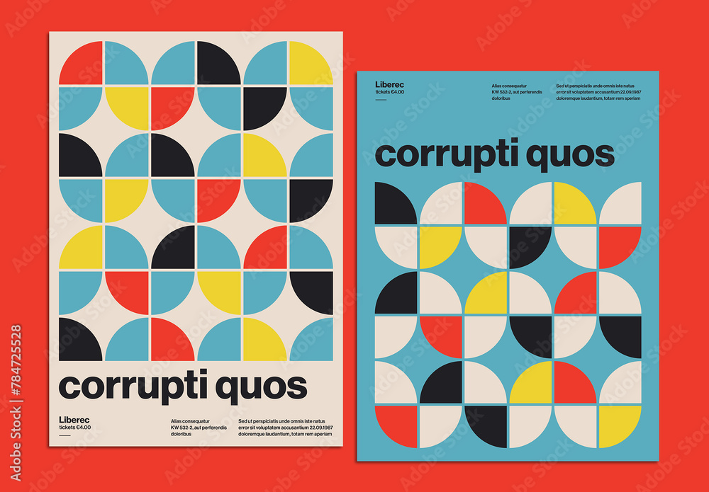 Swiss Style Poster Design Layout with Bold Geometric Shapes Stock ...