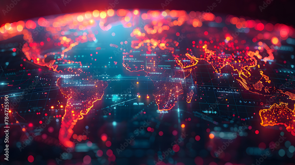 A high-resolution image displaying global network activity with glowing ...