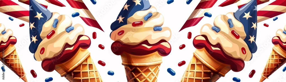 Patriotic Ice Cream Cones, Ice cream cones decorated with red, white ...