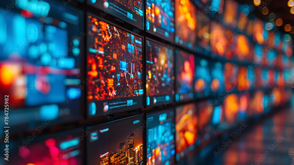 A state-of-the-art command center equipped with numerous screens ...