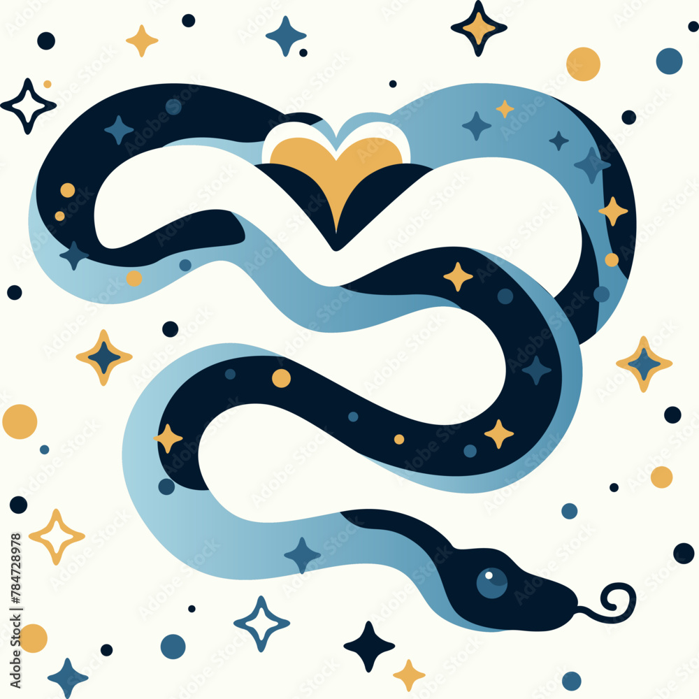 vector illustration, snake. love, heart, astronomy, fortune telling ...