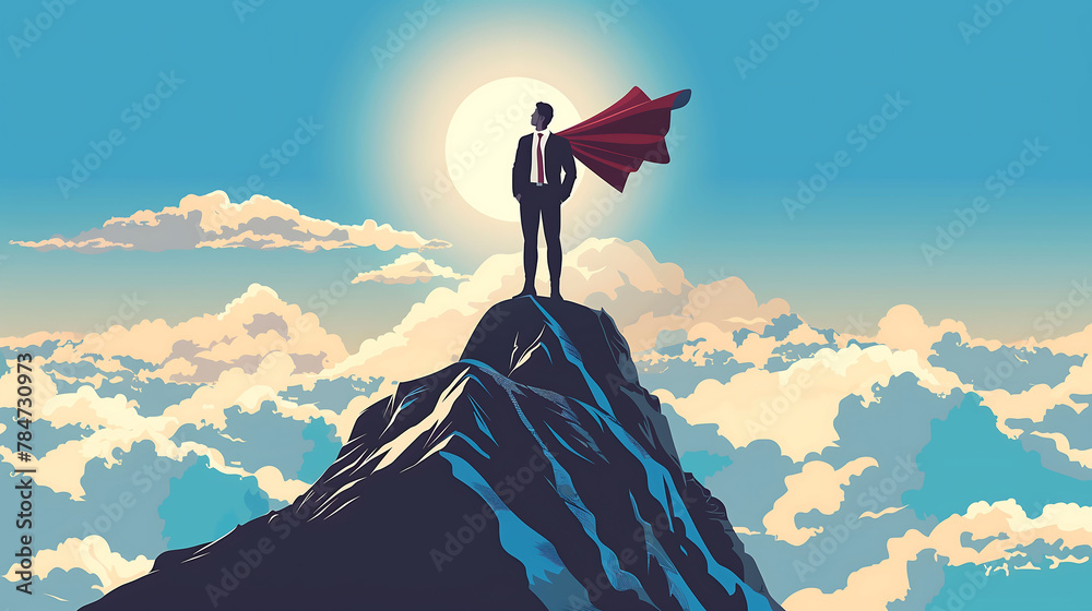 Mountaintop Mastery: Businessman's Triumph Over Challenges Stock ...