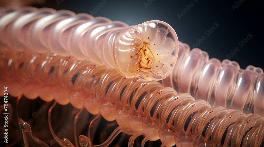 Close-up of a tapeworm's anatomy in an internal environment. Scientific ...