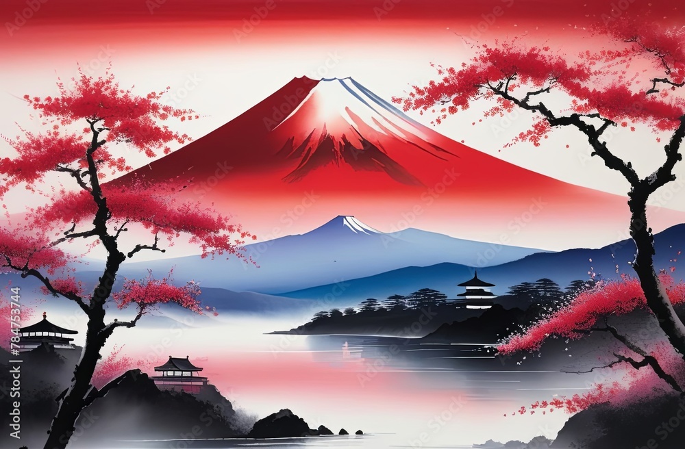 Majestic Mount Fuji, Japans iconic peak, bathed in warm hues of ...