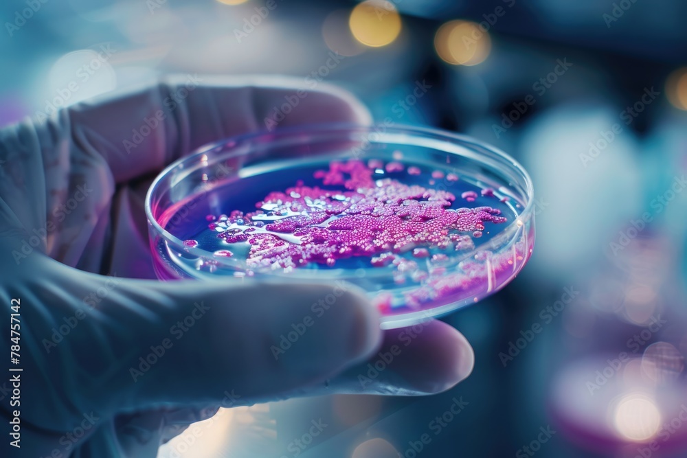 Hand Holding Petri Dish with Bacteria Culture in the Laboratory ...